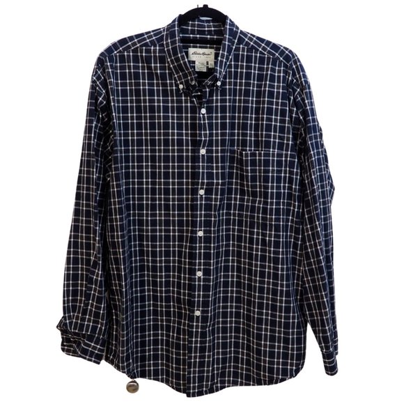 Eddie Bauer | Shirts | Eddie Bauer Plaid Button Down Dress Shirt Blue L ...
